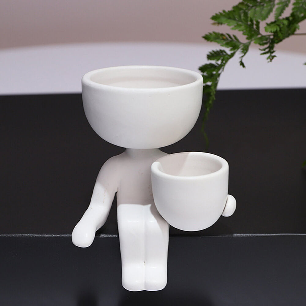 Human Shaped Ceramic Sitting Flower Pots - Mounteen